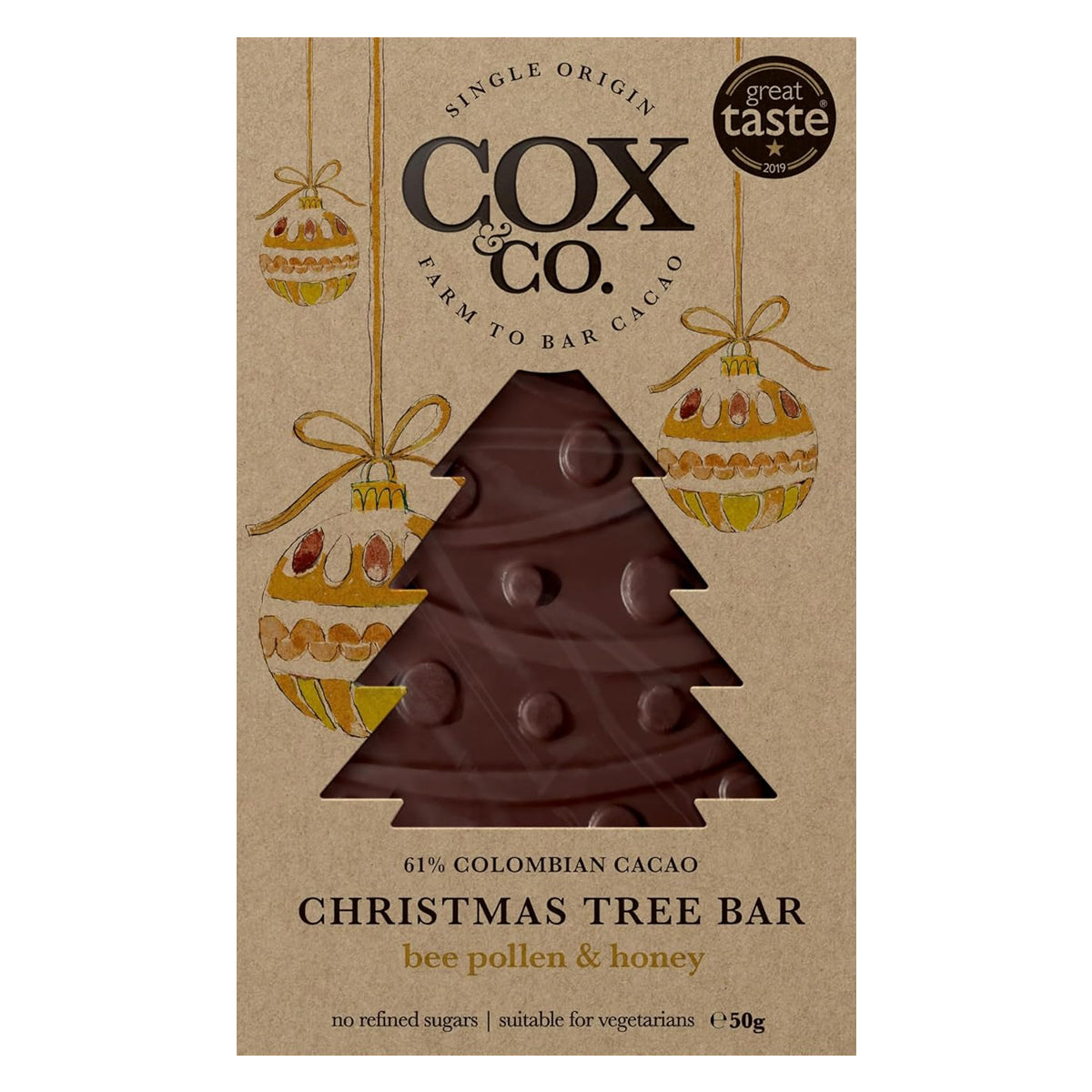 Dark Chocolate Christmas Tree Bars Bee Pollen & Honey, 50gm
