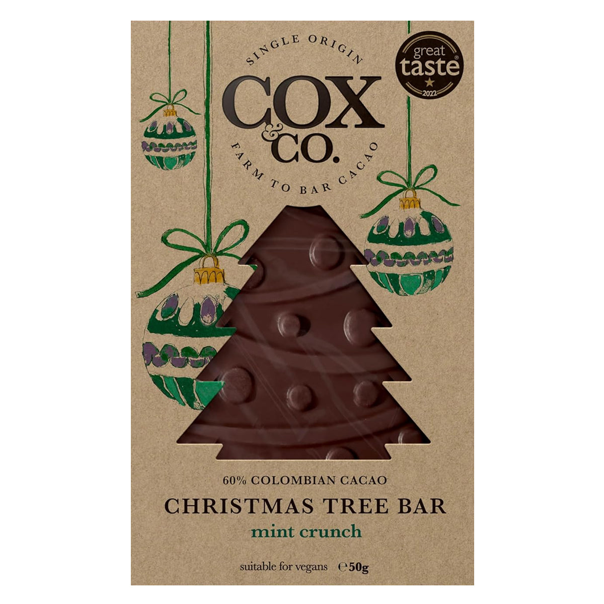 Dark Chocolate Christmas Tree Bars English Mint & Cacao Nibs, 50gm ...